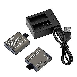 AKASO 2 x 1050mAh Rechargeable Action Camera Battery with USB Dual Charger EK7000/EK7000 Plus/EK7000 Pro/Brave 4/ Brave 6/ Vision 3/Vision 4 Action Camera