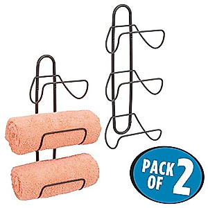 mDesign Modern Decorative Metal 3-Level Wall Mount Towel Rack Holder and Organizer for Storage of Bathroom Towels, Washcloths, Hand Towels - 2 Pack - Bronze