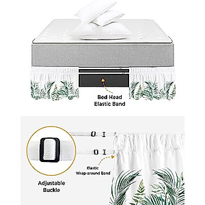 Tropical Bed Skirt Queen Size 16 Inch Drop,Adjustable Elastic Wrap Around Bed Skirts Pleated Luxury Dust Ruffles for Twin Full Queen Cal King Base Bed,Country Rustic Green Palm Tree Leaves Eucalyptus