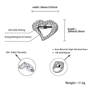 JINAO Hollow Heart Ring 14K Gold Plated Iced Out Lab Simulated Diamond Cubic Zirconia Eternity Wedding Band Ring for Men Women(Silver,11)