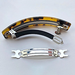 HYFEEL Large French Barrettes for Women Fine Thick Hair, Classic Tortoise Shell Hair Clips Wide Curved Celluloid Ponytail Holder Clamp Fashion Hair Accessories Automatic Clasp Hairgrips 3 Pack