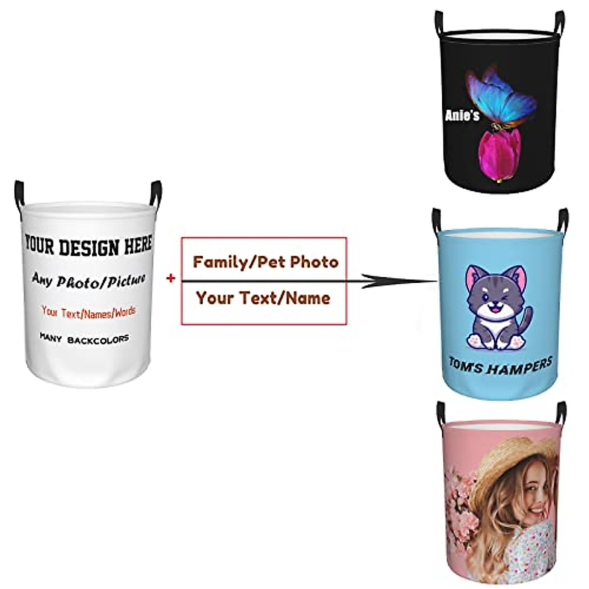 Personalized Hampers Custom Laundry Basket with Name, Customized Dirty Clothes Hamper with Photo/Text for Boys Girls Women Men, Collapsible Storage Basket with Handle for Bedroom, Large 19.6" x 15.7"