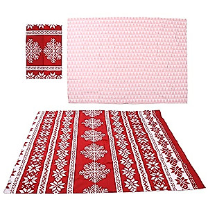 Orenic Classical Snowflake Printed Bedding Set, Soft Comfortable Duvet Cover Bed Sheet, Red and Classical Festival Pillowcase Kit for Bed Perfect for Christmas, Summer & Year-Round Comfort