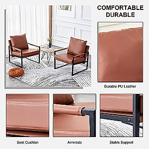 Goohome Mid Century Modern PU Leather Accent Chair Single Sofa,Cozy Upholstered Armchair Living Room Furniture,ReadingChair W/Metal Frame Extra-Thick Padded Backrest, Seat Cushion, Anti-Slip Footpad