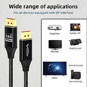 VROODER DisplayPort Cable 2.1, 6.6FT 16K DP 2.0 Cable, UHD DisplayPort Cable for 80Gbps, [16K@60Hz, 8K@120Hz, 4K@240Hz 165Hz 144Hz] HDR, HDCP DSC 1.2a, Displayport Cable,DP Cable for 16K
