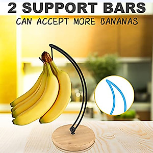 Signice Banana Holder Stand - Newest Patented Modern Banana Tree Hanger with Wood Base Stainless Steel Banana Rack for Home Kitchen Use,Doesn't Tip Over (Black)