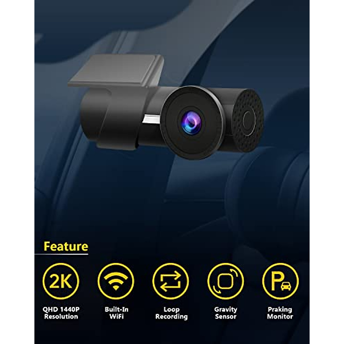 Dash Cam Front 2K 1440P WiFi, Dashboard Camera Recorder for Car, with 32GB SD-Card, WDR, Night Vision, Loop Recording, G-Sensor, Parking Monitor, Support 128GB Max