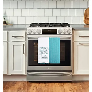 fillURbasket Cute Kitchen Towels Set Decorative Spring Dish Towels with Sayings Themed Inspirational Grateful Gray Teal Towels Kitchen Gift Set 16x28 100% Cotton