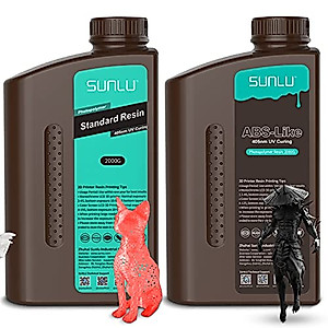 SUNLU 3D Printer Standard Resin 2KG Clear Red & SUNLU 3D Printer ABS-Like Resin 2KG Black, 405nm UV Curing Resin for 4K/8K LCD/DLP/SLA Resin 3D Printer, Non-Brittle & High Precision & Low Shrinkage, 2