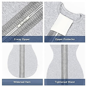 ZIGJOY Baby Transition Swaddle, 0.5 TOG Stretchy Transitional Swaddle with 2-Way Zipper, Cotton Self-Soothing Sleep Sack for Better Sleep, Grey, 0-3 Months