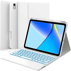 GreenLaw for iPad 10th Generation Case with Keyboard, Stain-Resistant Surface, Dual-Device Connection, 7 Color Backlit, Detachable Wireless Keyboard for iPad 10th Gen. 10.9" 2022, White Smoke
