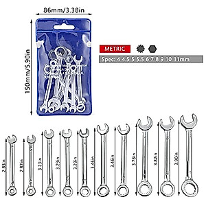 QYQRQF Mini Wrench Set Open End Wrench Combination Wrench Sets With Chain Ring Metric Type Wrenches (10pcs)