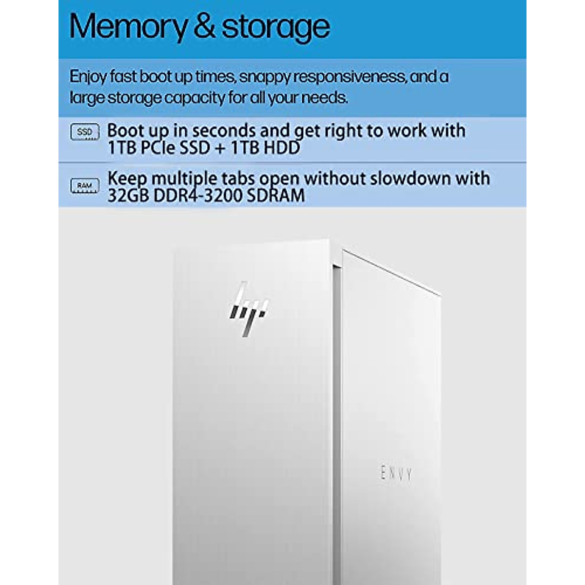 HP 2022 Envy Gaming Desktop, Intel Core i9-12900 Processor, 32GB DDR4 RAM, 1TB PCIe SSD + 1TB HDD, NVIDIA GeForce RTX 3070 8G DDR6, Win 11 Pro, White, 32GB USB Business Card
