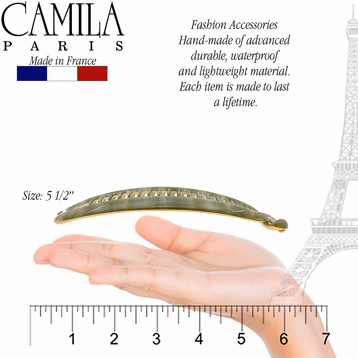 Camila Paris CP3105 French Large Banana Clip Hair Comb, Flexible Banana Clips Hair for Thick Hair Ponytail Holder Interlocking Banana Hair Clips Styling Hair Banana Clips for Women Made in France