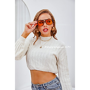 FEISEDY Vintage Retro 70s Plastic Aviator Sunglasses Trendy Orange Classic Large Squared Frame B2751