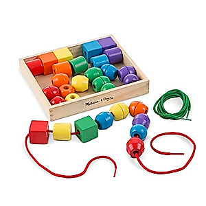 Melissa & Doug Primary Lacing Beads - Educational Toy With 30 Wooden Beads and 2 Laces - Beads For Toddlers, Fine Motor Skills Lacing Toys For Toddlers And Kids Ages 3+