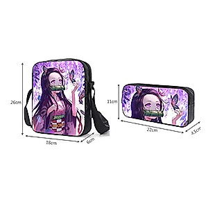 Konbeases Anime Demon Slayer Backpack 3 PCS Set, 3D Print Bookbag, Schoolbag for Teen Girls Boys Fans-Nezuko E