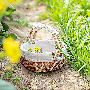 Wicker Basket with Handles, Woven Willow Storage Basket for Picnic,Decoration,Gift,Wedding (Beige Lace)