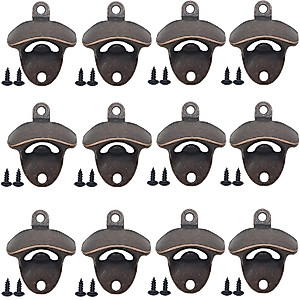 TIHOOD 12PCS Wall Mounted Bottle Opener Vintage Beer Bottle Opener Suitable for Bars KTV Hotels Homes（Red Bronze）