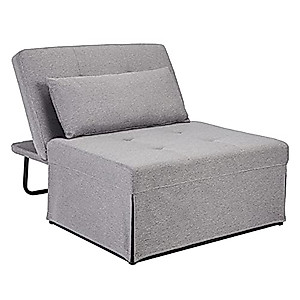 FIRST HILL FHW Folding Ottoman Sleeper Leisure Bed, 4 in 1 Multi-Function Adjustable Ottoman Bench Guest Sofa Chair Sofa Bed, Upscale Grey