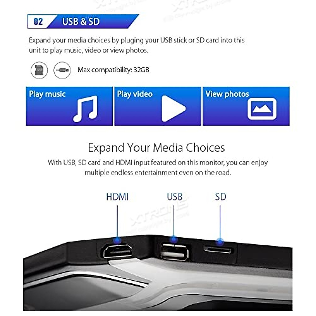 XTRONS® 17.3 Inch 16:9 Ultra-Thin FHD Digital TFT Screen 1080P Video Car Overhead Player Roof Mounted Monitor HDMI Port 1920 * 1080 Full High Definition with New Version Black IR Headphones (No DVD)
