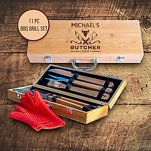 Engrave My Memories Grill Accessories, BBQ Grilling Tools Set, Portable 11-Piece Barbeque Utensils, Custom Gifts for Men (BBQ)