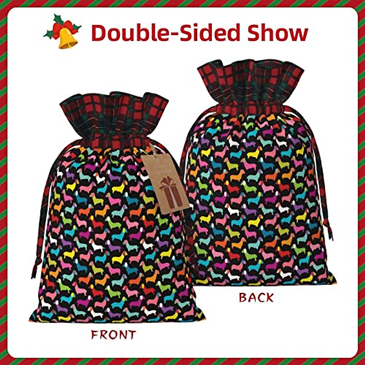 Christmas Drawstring Gift Bags Retro-Dogs-Dachshund Buffalo Plaid Drawstring Bag Party Favors Bags