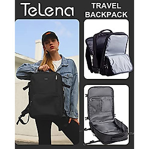 Telena Travel Backpack for Women Large Carry On Backpack Airline Approved Personal Item Backpack with USB Charging Port Waterproof Casual Bag, Black