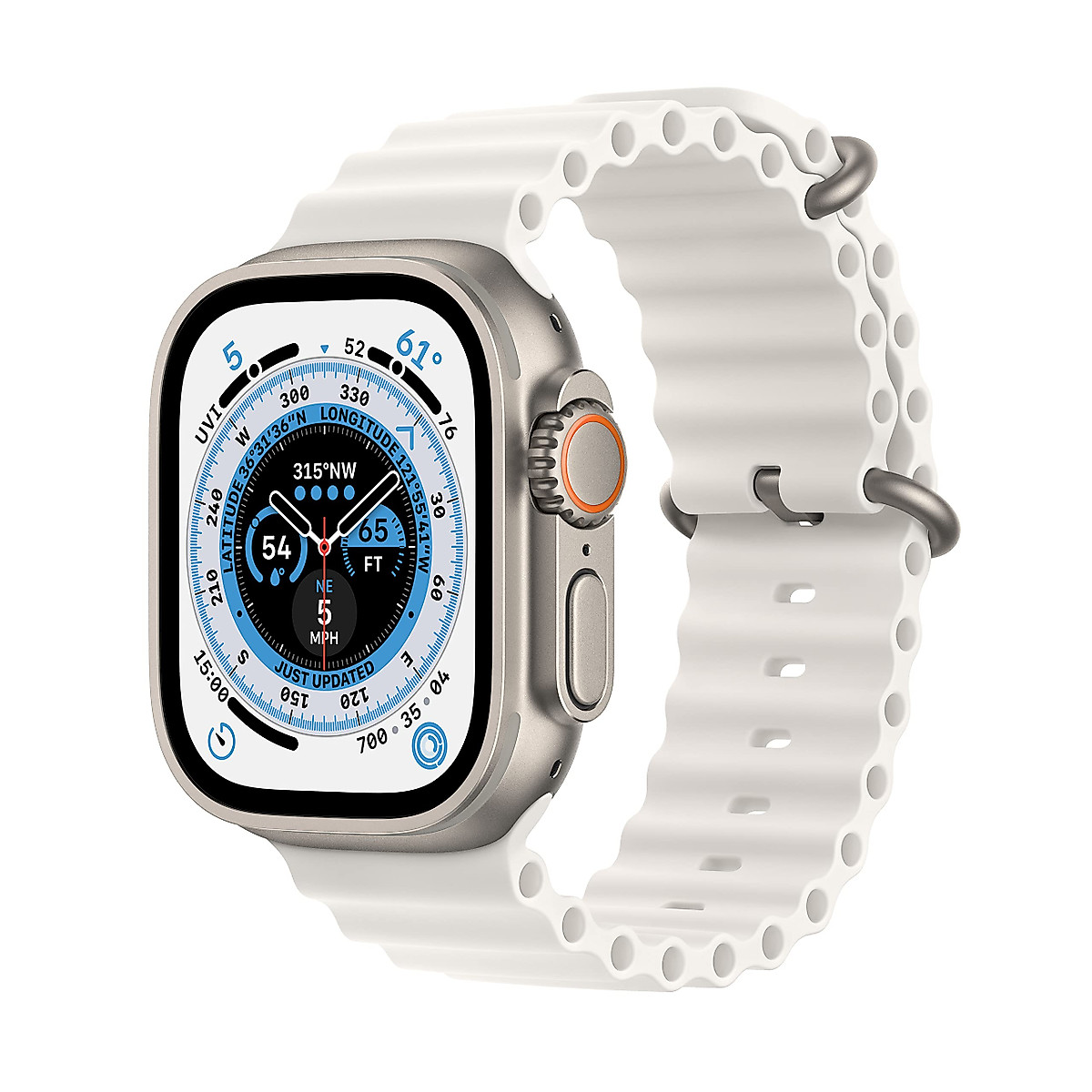 Apple Watch Ultra [GPS + Cellular 49mm] Titanium Case with White Ocean Band, One Size (Renewed Premium)