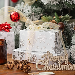 Homeral Christmas Wrapping Paper Roll - 46.8sq.ft. 3D Embossed Silver Foil Snowflakes on White for Christmas, Winter Holiday, Party, New Year Celebration- 17in x 33ft