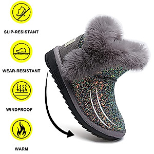 Odema Toddler Little Girls Kids Glitter Sequins Snow Boots Fur Ankle Bootie Winter Lightweight Snow Boots Colorful US3.5 BigKid-37-21.9
