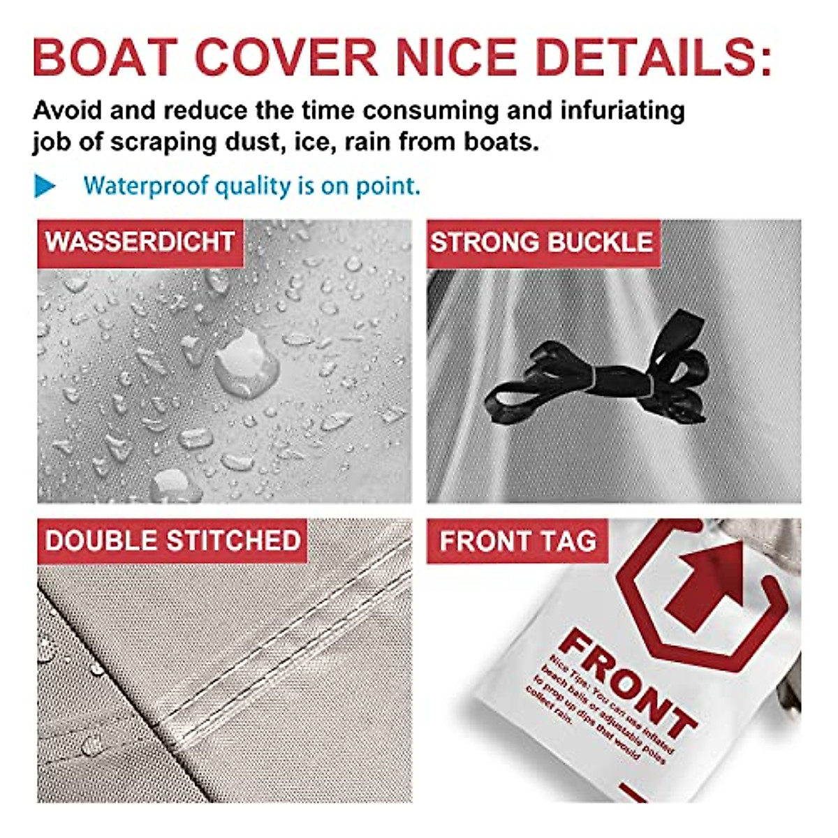 Boat Cover, Waterproof Marine Grade Covers, Inner Seal Design, Fits Bass Boat, V-Hull, Tri-Hull Runabouts, Jon Boat, Fishing/Ski/Trailerable Boat (B,Length 20'-22' Beam up to 106")