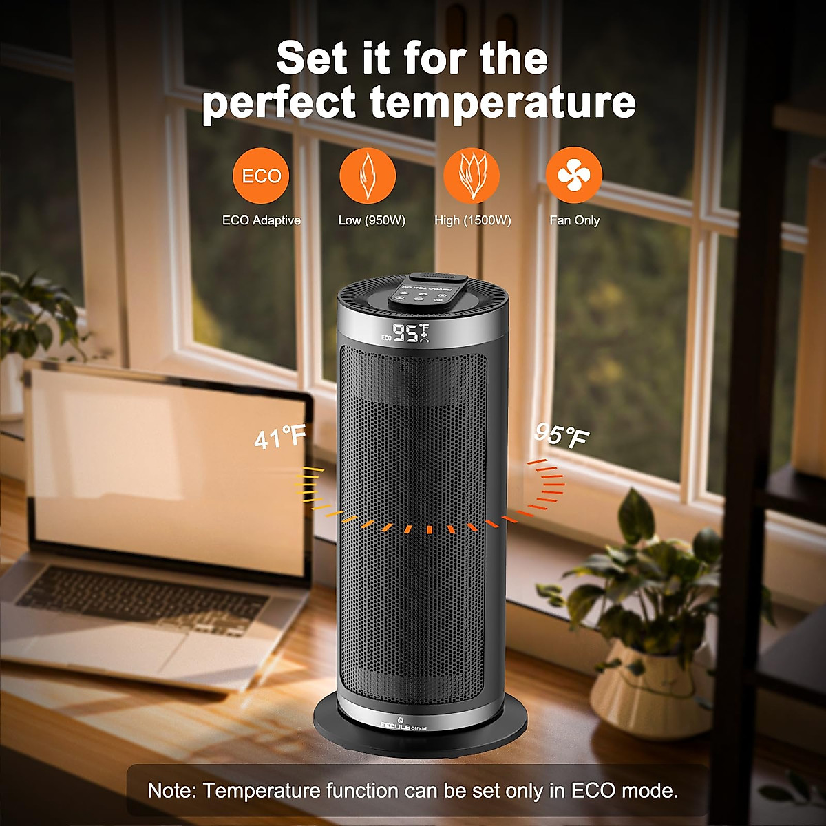 Portable 1500W Electric Space Heater with Remote Control & Thermostat, 4 Heating Modes, 12-Hour Timer, 90° Oscillation, Digital Display, PTC Ceramic for Fast Heating - Ideal for Bedrooms and Offices