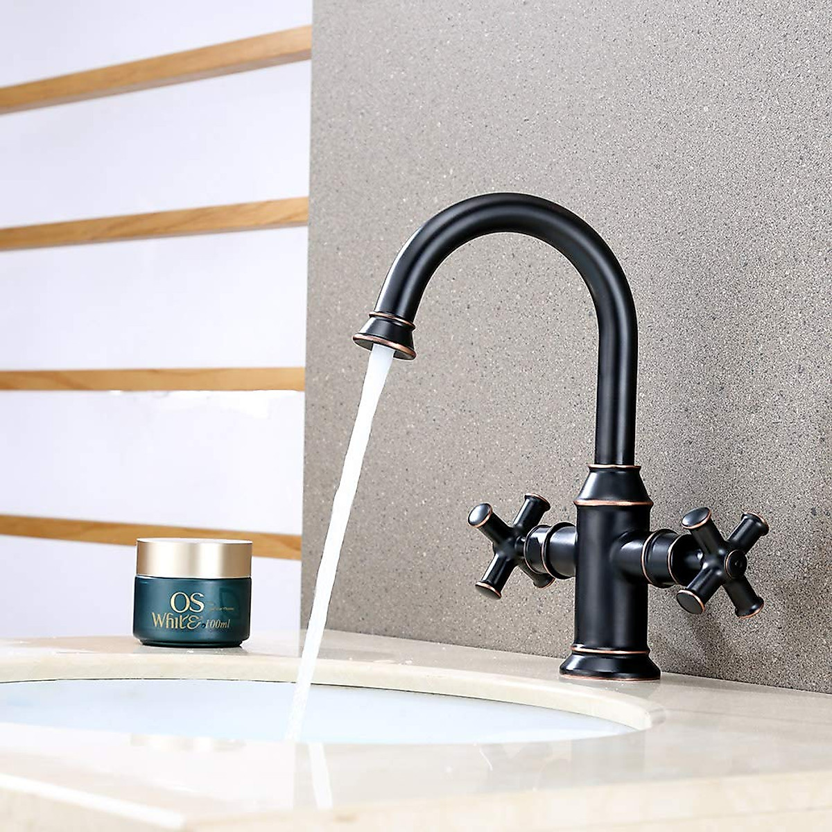 Derengge Oil Rubbed Bronze Bathroom Sink Faucet,2 Handle Single Hole Vanity Bathroom Faucet,Swivel 360 Degree Spout Faucet,with Water Supply Line,BTF-2018-NB