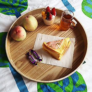 i-lan Multi-Purpose Large Wooden Round 2" High Wall Severing Tray Food Storage Platters Plate with Handles,16 Inch Cocktail Circular Wood Tray for Breakfast, Drinks, Snack, Coffee Table (XL-40cm)