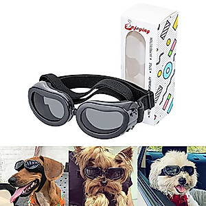 Enjoying Dog Sunglasses Small Breed Dogs Goggles UV Protection Eye Wear Windproof Anti-Fog Pet Glasses for Doggy About Over 5 lbs, Black