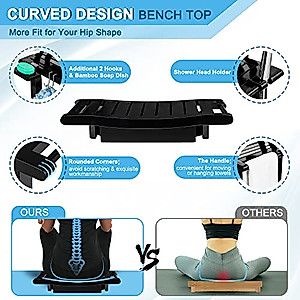 ETECHMART Bamboo Shower Bench with Back and Soap Dish, 2-Tier Shower Chair Bath Seat with Handle for Bathroom Bathtub Elderly Disabled, Waterproof Wood Spa Stool for Inside Shower Shaving, Espresso