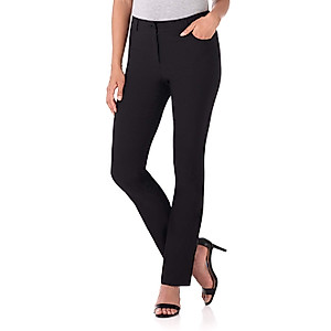Rekucci Women's 5 Pocket Straight Leg Pant with Stretch Waistband (6, Black)
