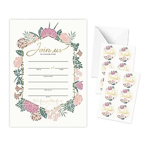 Rileys & Co. Invitation Cards with Envelopes and Bonus Stickers,50 Count, Blank Cards with Envelopes, Anniversery Invitation Cards, Floral Party Invitations for Wedding, Baby Shower, 7x5 Inches