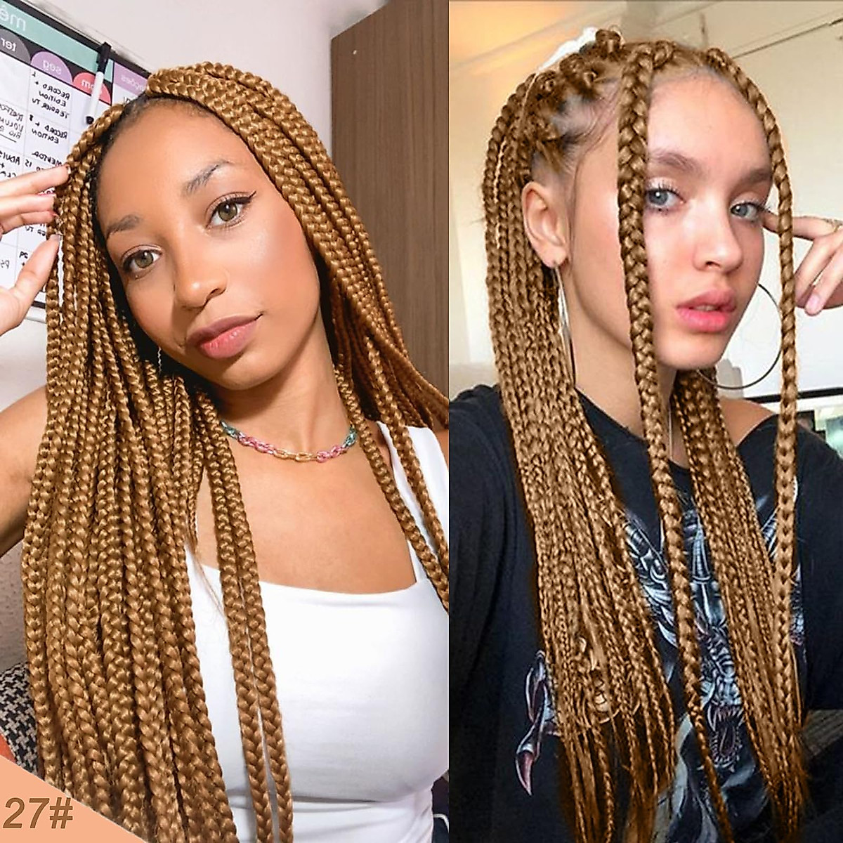 27 Braiding Hair Pre Stretched 26 inch 8 packs Honey Blonde Braiding Hair for Braids Professional Soft Yaki Synthetic Braids Hair Extension Hot Water Setting