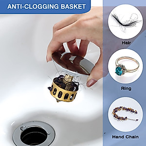 RAINJESTON Polished Chrome Bathroom Sink Drain with Detachable Basket Plug Pop up Drain with Overflow