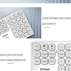 JOMAA 36 Keys Bluetooth Numeric keypad Portable Mini Financial Accounting Rechargeable Number pad Ultra-Silent for iPad Laptop,Mac, iMac, Tablet, PC and Desktop (Silver)