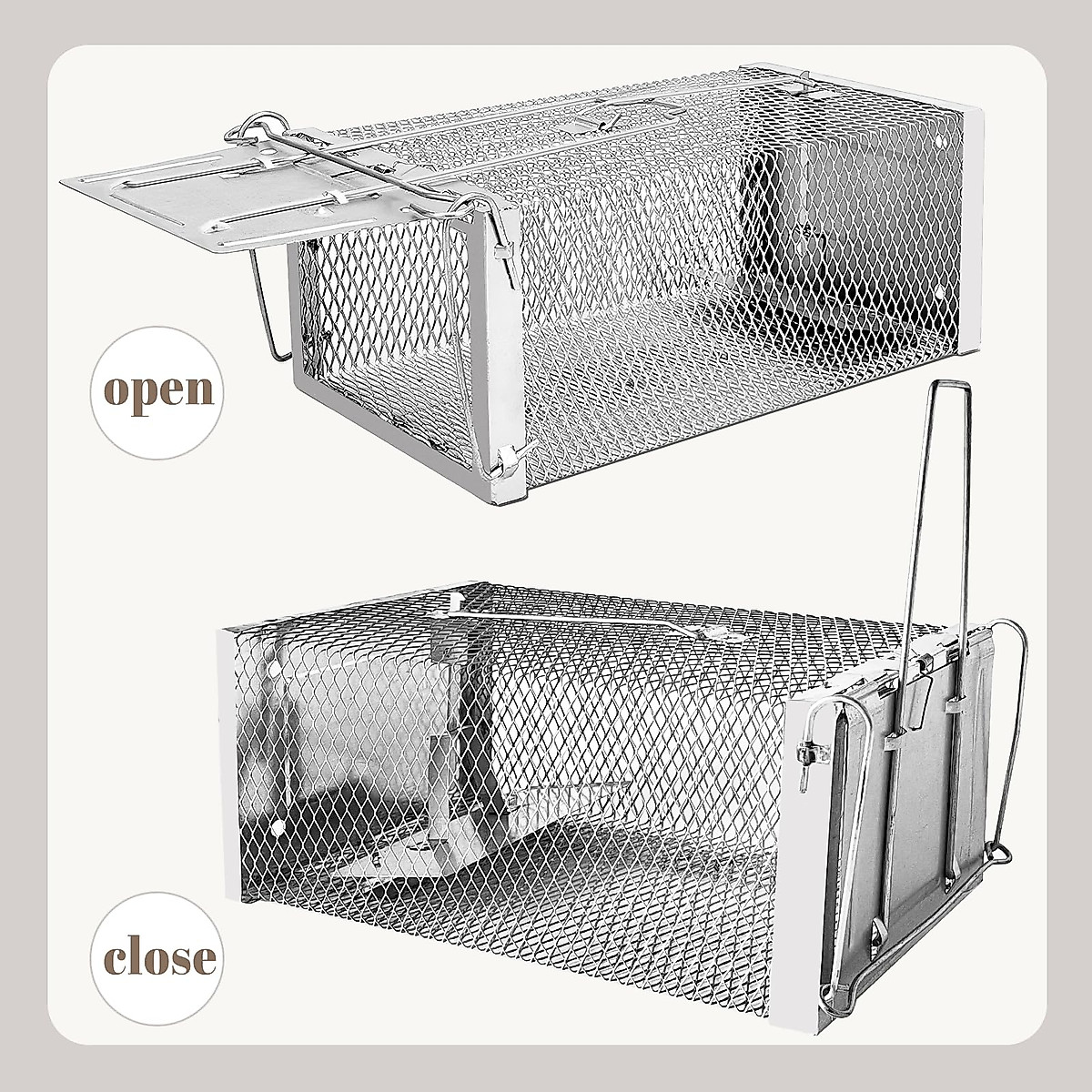 Humane Rat Trap, Chipmunk Rodent Trap That Work for Indoor and Outdoor Small Animal - Mouse Voles Hamsters Live Cage Catch and Release (Silvery)