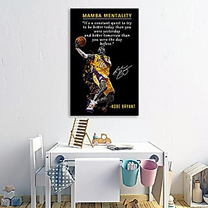 Kobe Bryant Inspirational Poster Canvas Wall Art • Mamba Mentality Quote Canvas Wall Art • Basketball Player Sports Home Decor • Motivational Artwork For Home,Office,Gym Wall Decor Framed Ready to Hang