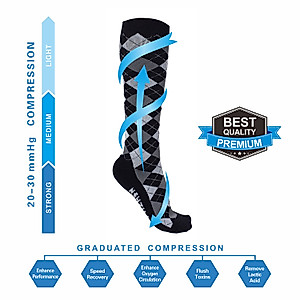 NEWZILL Medical Compression Socks for Women & Men Circulation 20-30 mmHg, Best for Running Athletic Hiking Travel Flight Nurses (Black Gray Argyle, L/XL)