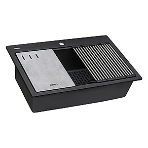 Ruvati 33-inch Workstation Granite Composite Matte Black Drop-in Topmount Kitchen Sink - RVG1302BK