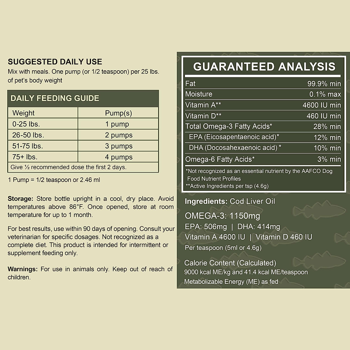 Pure Cod Liver Oil for Dogs - 16 oz - Contains Omega 3, Omega 6, Vitamin A, and Vitamin D to Reduce Itching and Promote Skin and Coat, Heart, Joint, and Immune Health - Pump Cap Bottle