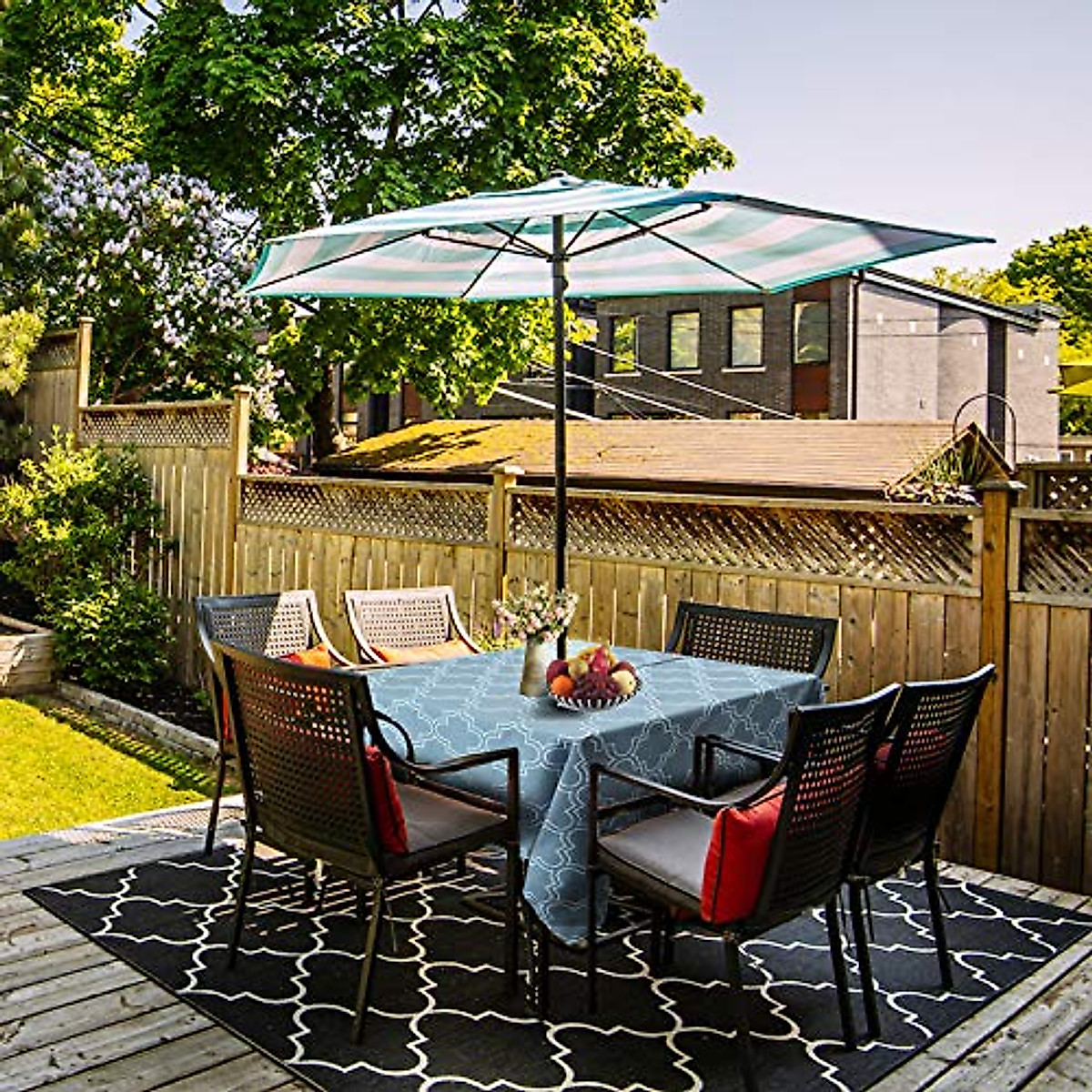 Elegant Moroccan Outdoor Tablecloth Waterproof Spillproof Polyester Fabric Table Cover with Zipper Umbrella Hole for Patio Garden Open Courtyards