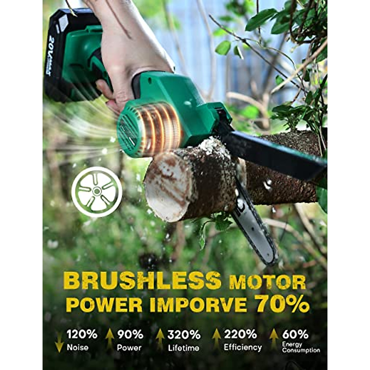 KIMO 6 Inch Mini Chainsaw Cordless, 2.3Lb Lightweight Handheld Chainsaw with Safety Lock, 20V Battery Powered Chainsaw, Portable Electric Chainsaw for Wood Cutting Tree Trimming