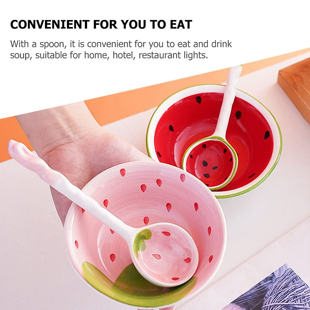 Rice Container 1 Set Dessert Bowl and Spoon Watermelon Shape Serving Bowls Ceramic Salad Bowls Kitchen Mixing Bowls Fruits Dish for Cereal Pasta Snack Appetizer Food Container Japanese
